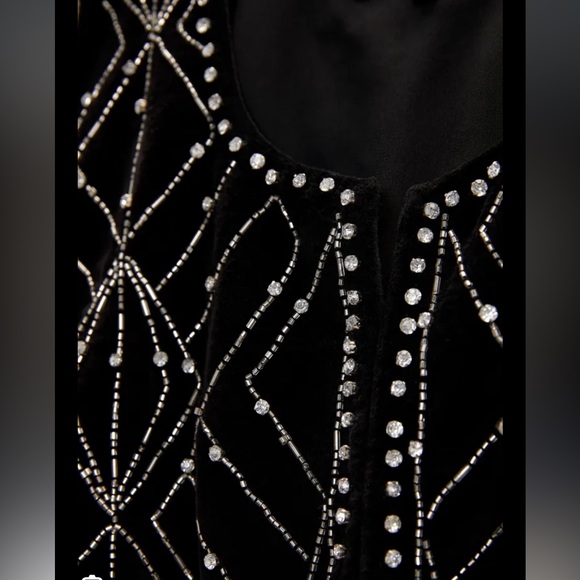 Zara | Tops | Zara Velvet Waistcoat With Rhinestones Studed | Poshmark